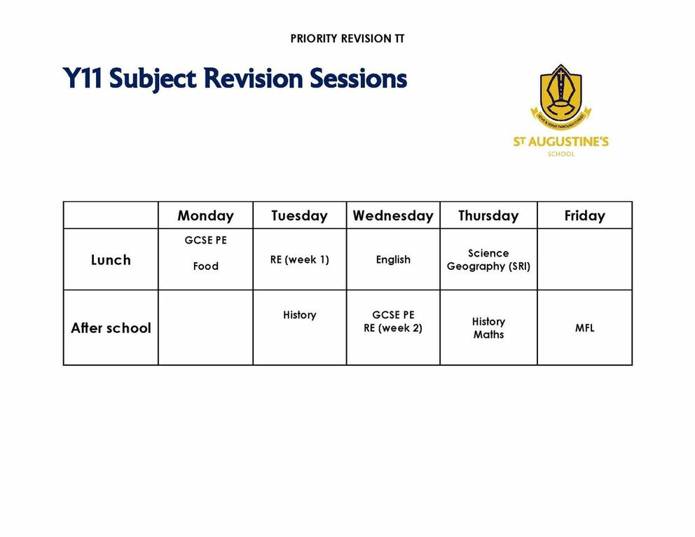 St Augustine’s School | Study Support & Revision Activities
